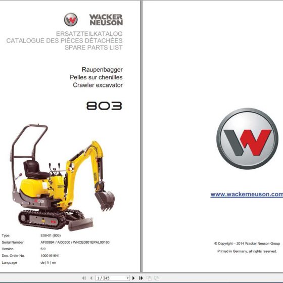 Wacker Neuson Crawler Excavator 50Z3 Spare Parts Catalogue