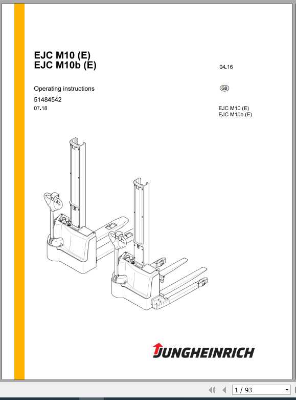 Jungheinrich Forklift EJC M10 E EN Operating Instructions