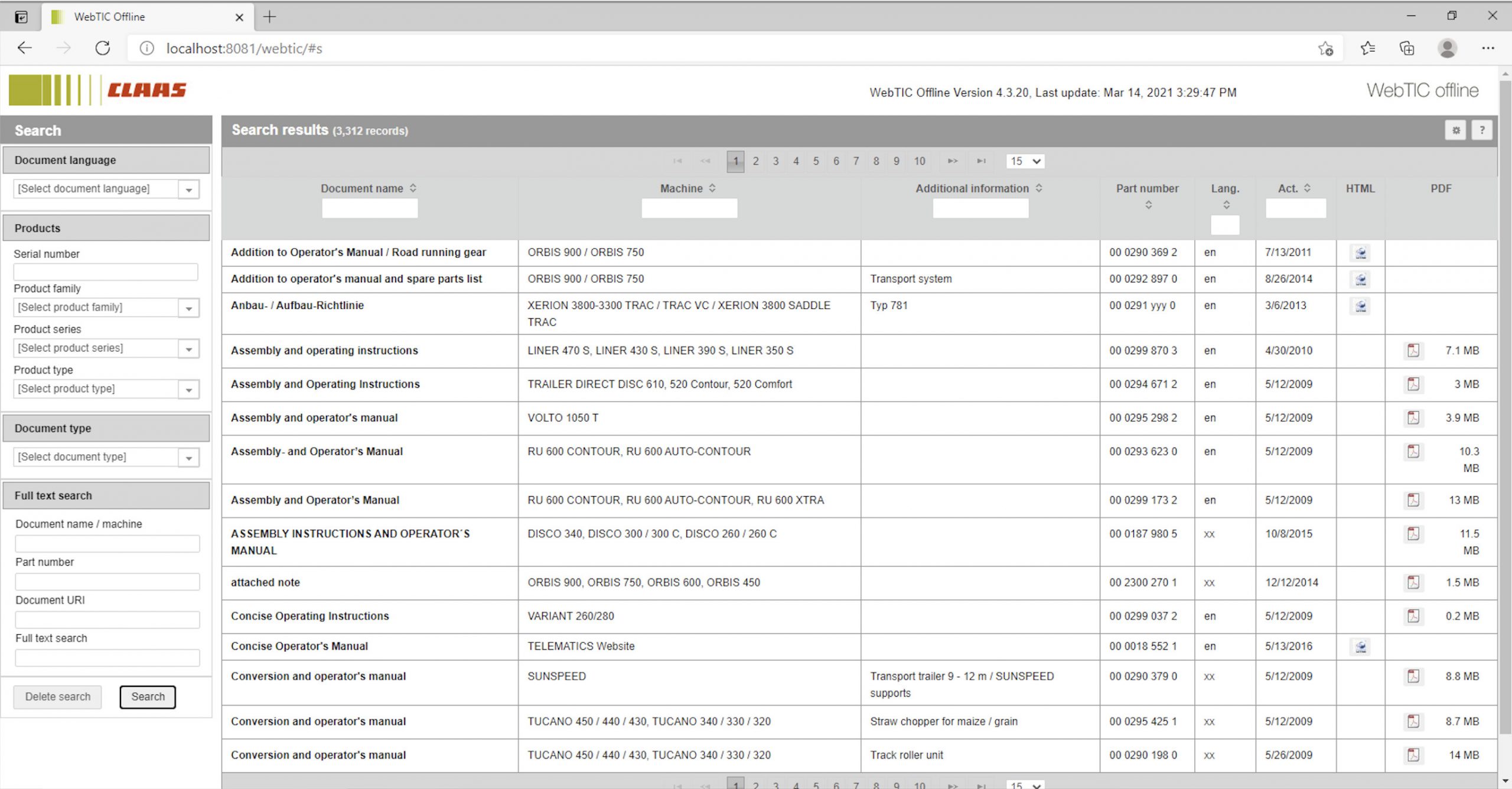 CLAAS Service Repair Information WebTIC Offline 03.2021