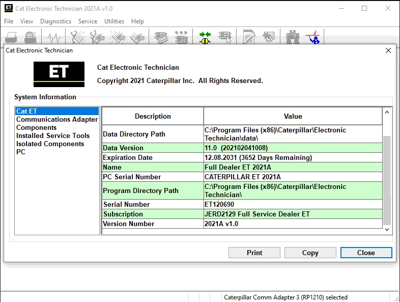 Caterpillar Electronic Technician CAT ET 2021A License Active