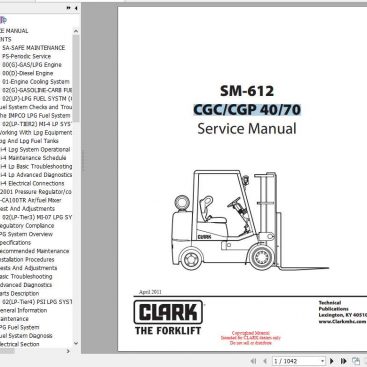 Clark Forklift C15-C20 DLG Service Manuals