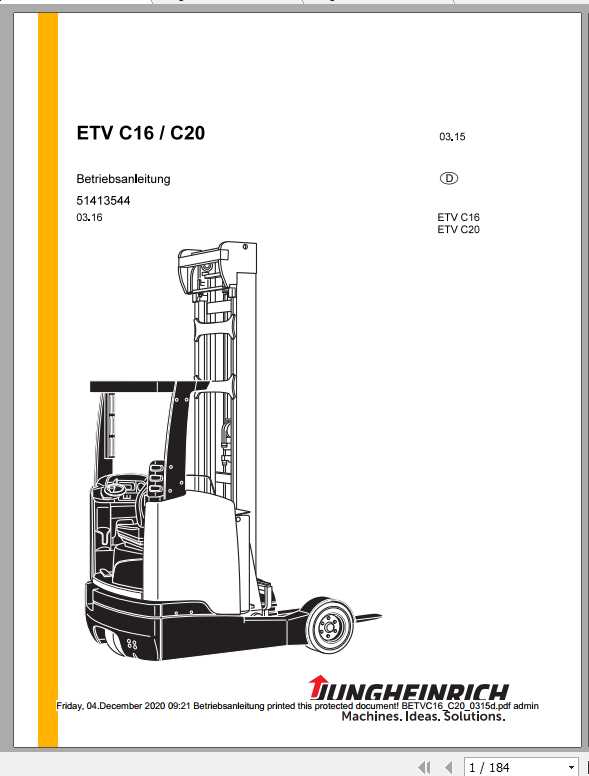 Jungheinrich Forklift ETV C16 C20 Operating Manual_DE