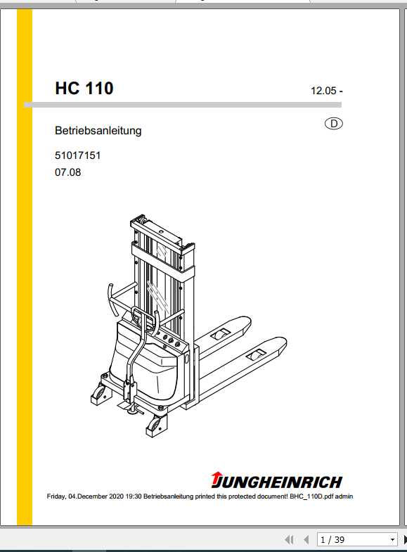 Jungheinrich Forklift HC 10 100 Operating Manual_DE
