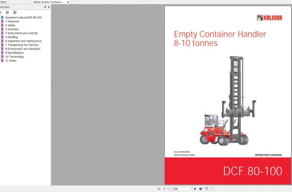 Kalmar Empty Container Handler 8-10T DCF 80-100 Operator Manual
