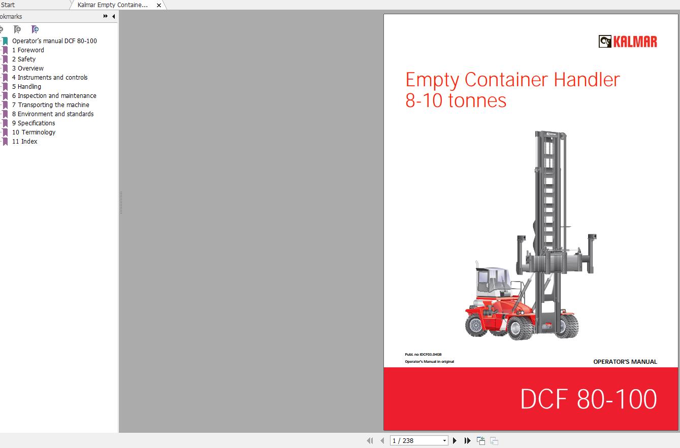 Kalmar Empty Container Handler 8-10T DCF 80-100 Operator Manual