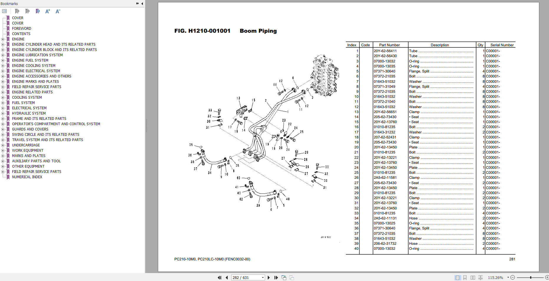 Komatsu Hydraulic Excavator PC210-10M0, PC210LC-10M0 Parts Book_FENC0032-00