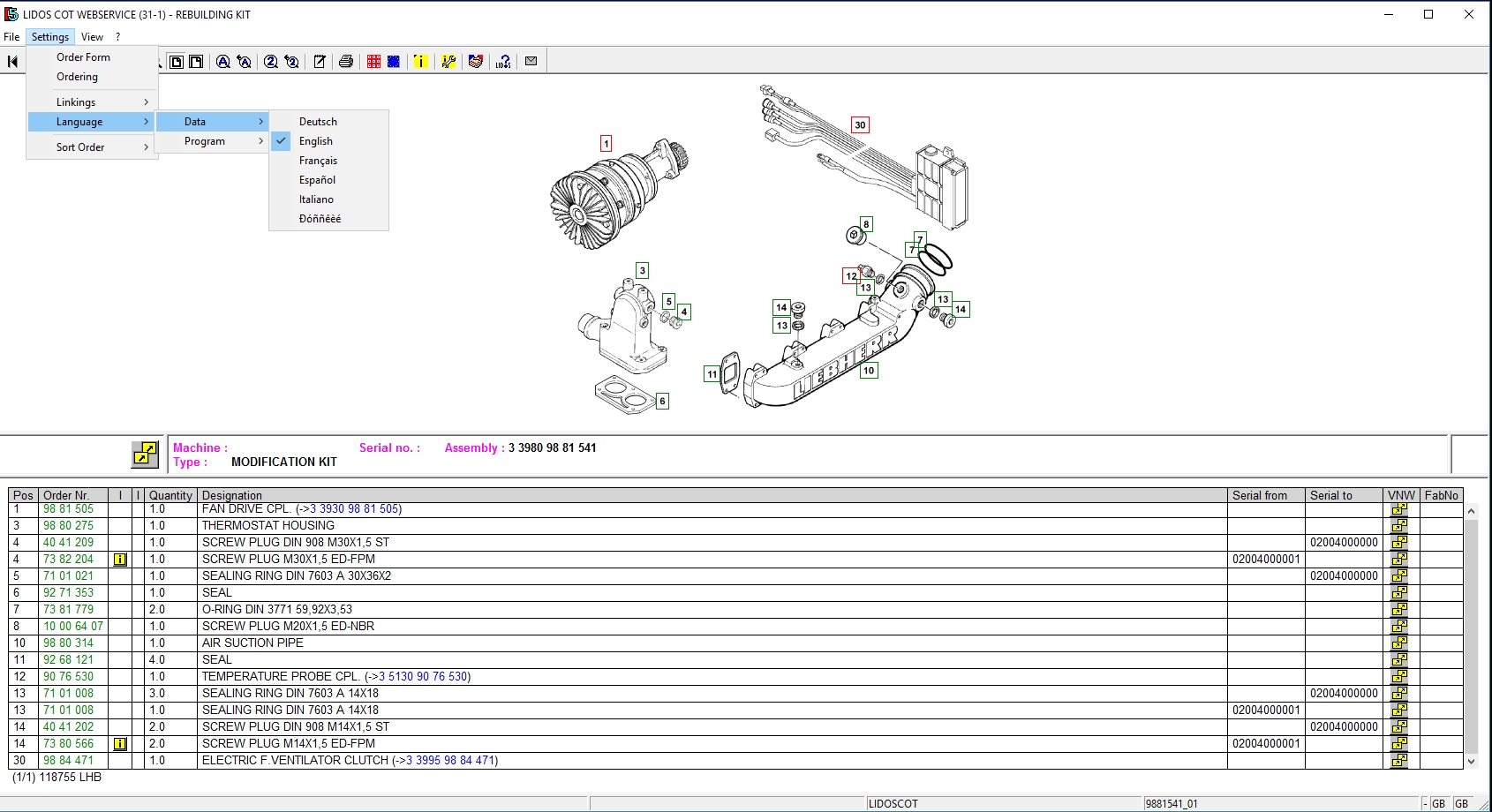 Liebherr Lidos COT Engine Webservice Online EPC & Service Document ...