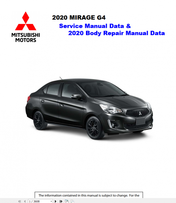 Mitsubishi Mirage G4 2020 Service & Body Repair Manual