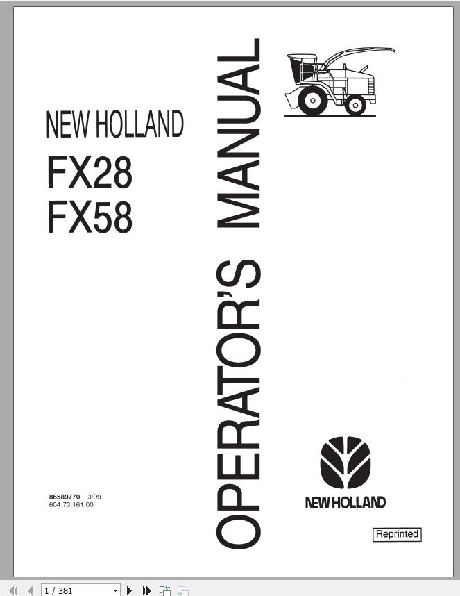 New Holland FX28,FX58 Operator Manual_86589770
