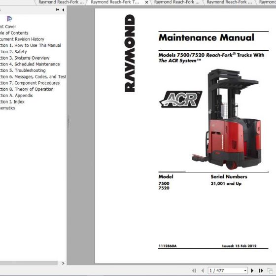 Raymond Sideloader Truck 71B 76 Part Catalog & Maintenance Manual