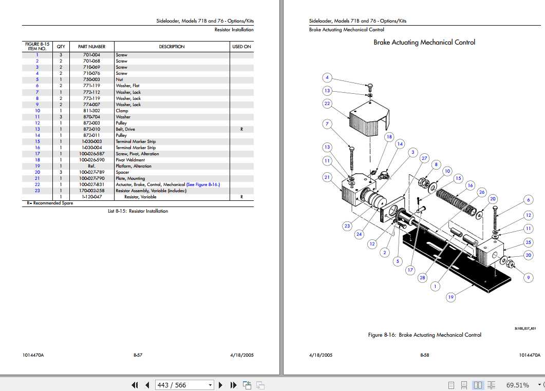 Raymond Sideloader Truck 71B 76 Part Catalog & Maintenance Manual