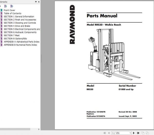 Raymond Walkie Reach RSS22-40 RRS30 RCS20-40 Part & Operator Manual