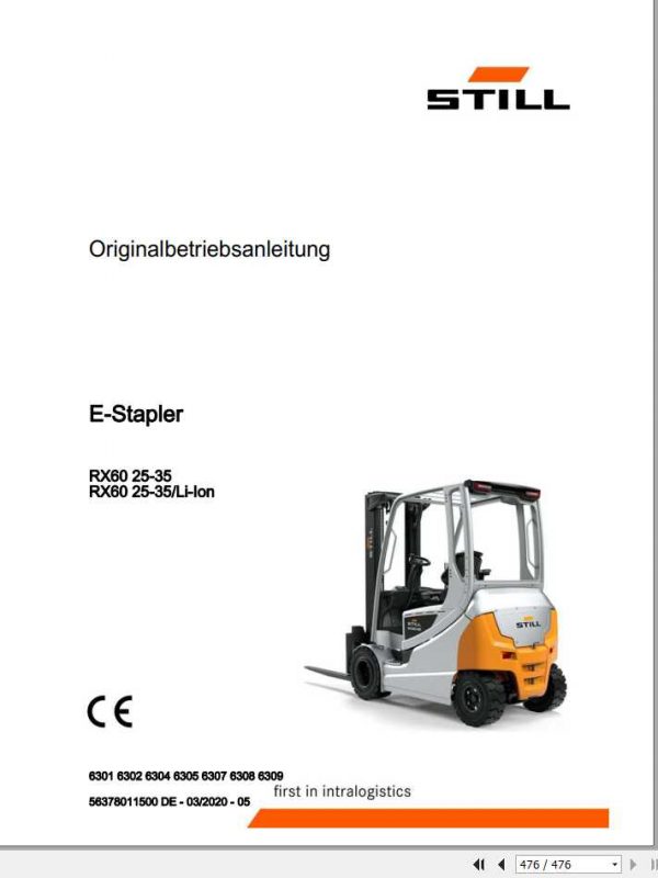 Still Electric Forklift RX60-25 RX60-30 RX60-35 6301-6309 User Manual DE