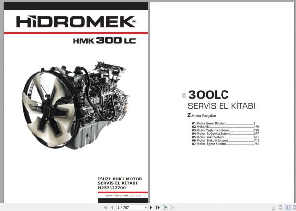 Hidromek Diesel Engine HMK 300LC ISUZU 6HK1 Motor Service Manual