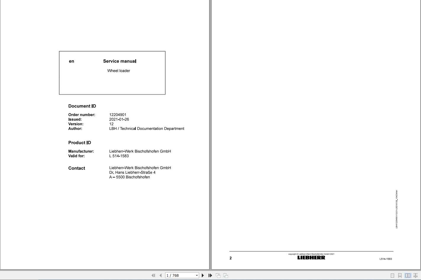Liebherr Wheel loaders L514 G6.0-D 1583 2021-01-26 Service Manual EN PDF
