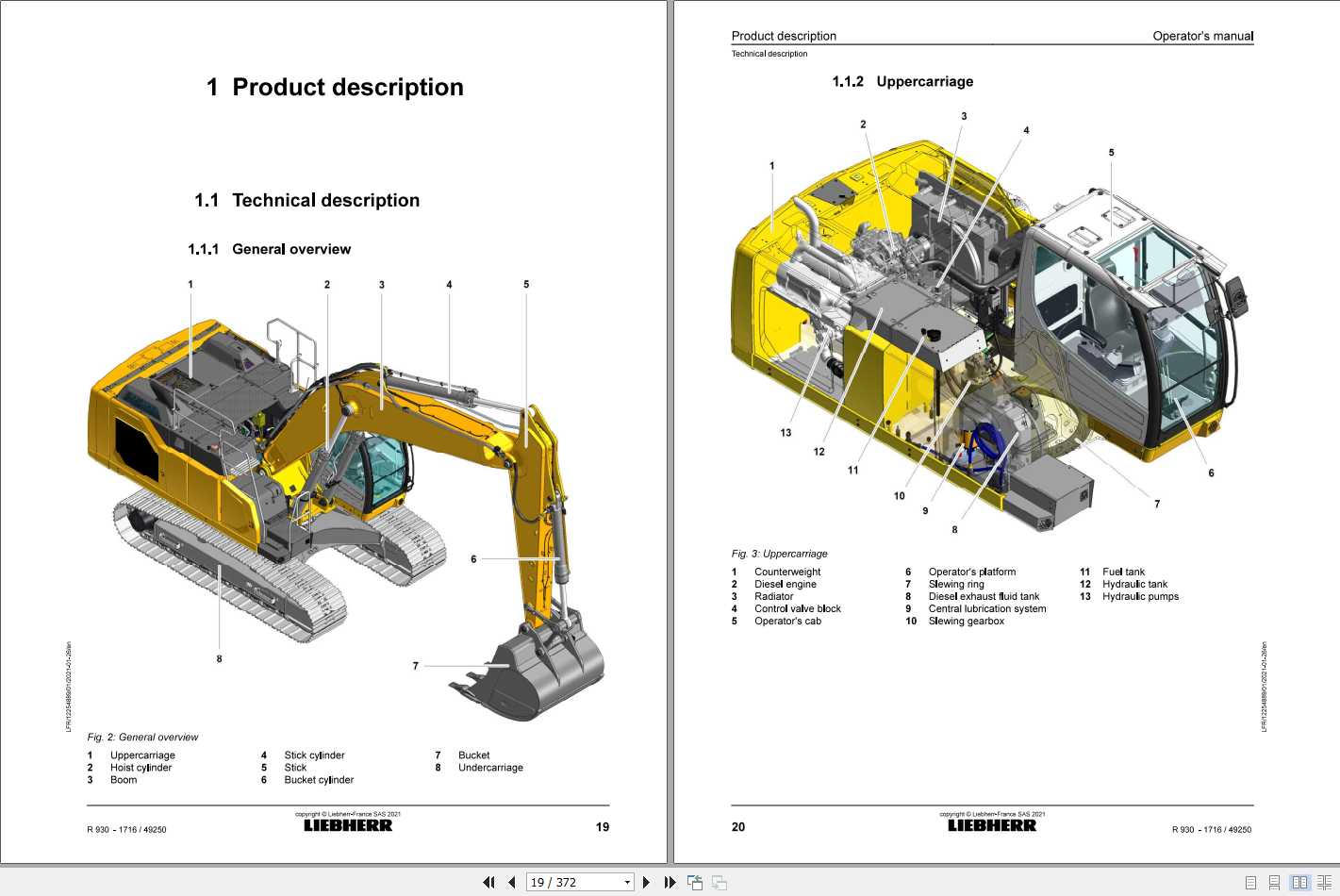 Liebherr Hydraulic Excavator R930 G8.0 - D 4f 1716 49250 Operator's ...