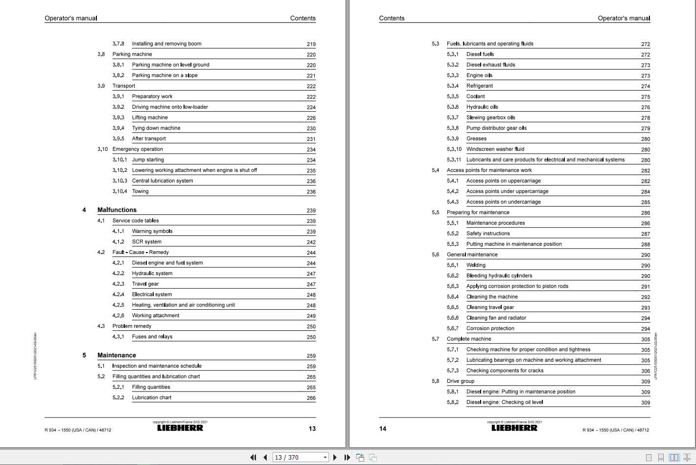 Liebherr Hydraulic Excavator R934 US G8.0 - D 4f 1550 48712 Operator's ...