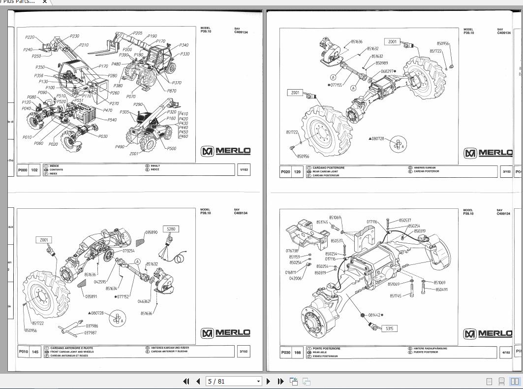 Merlo Telehander P39.10 Plus Parts Catalog_EN+ES+DE+IT