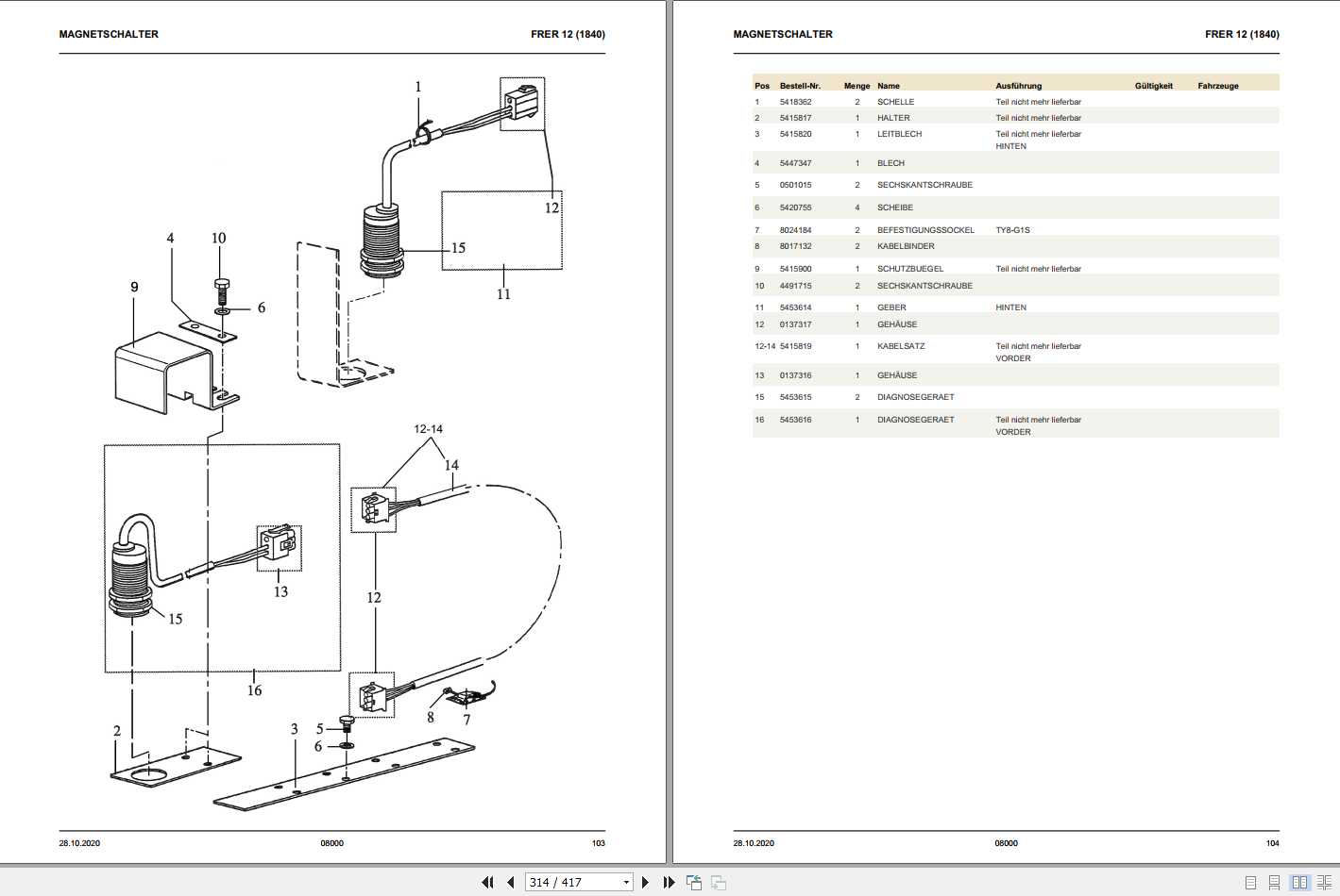 Still Electric Reach Truck FRER 12-13.5 12-16 Spare Parts Lists DE