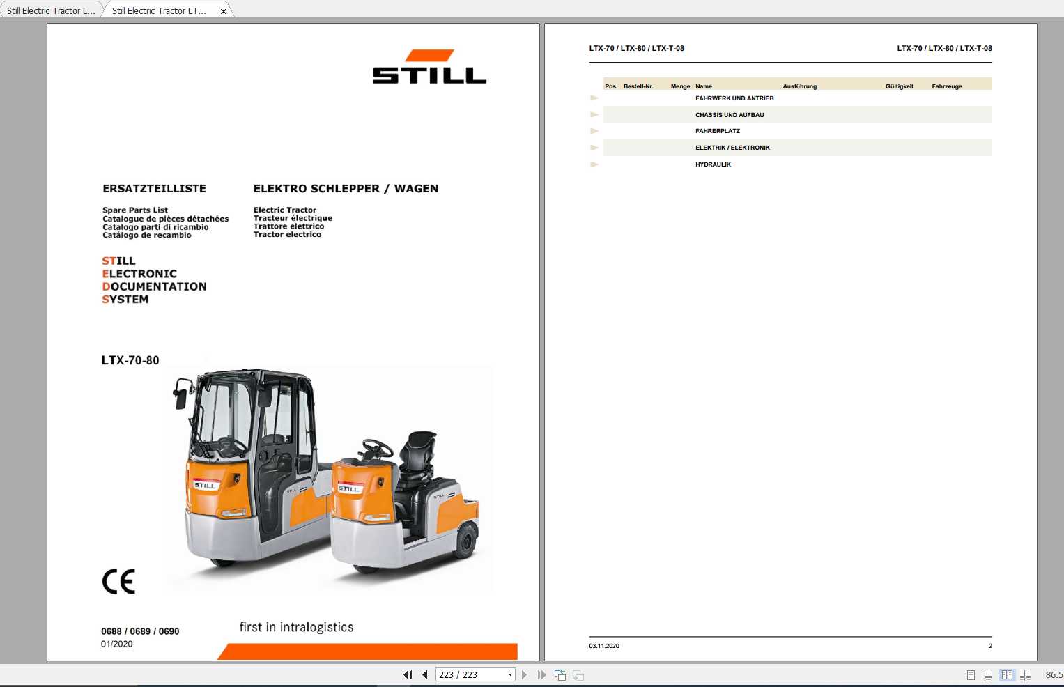 Still Electric Tractor LTX70 LTX80 LTX-T08 Spare Parts List DE