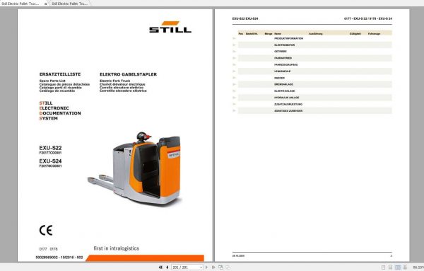 Still Pallet Truck EXU-S 22 24 Spare Parts List DE