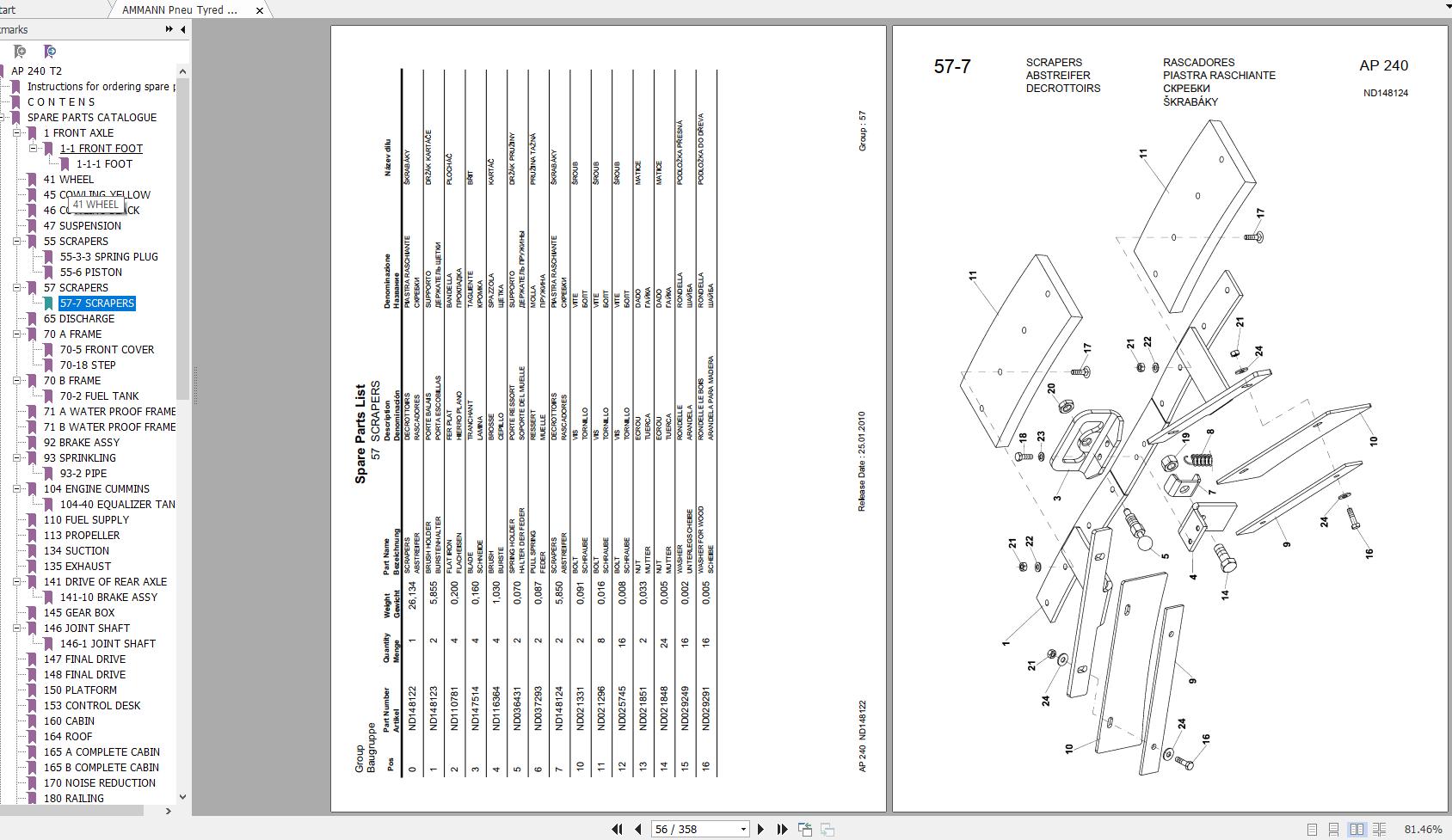 AMMANN Pneu Tyred Roller AP240 Spare Parts Catalogue