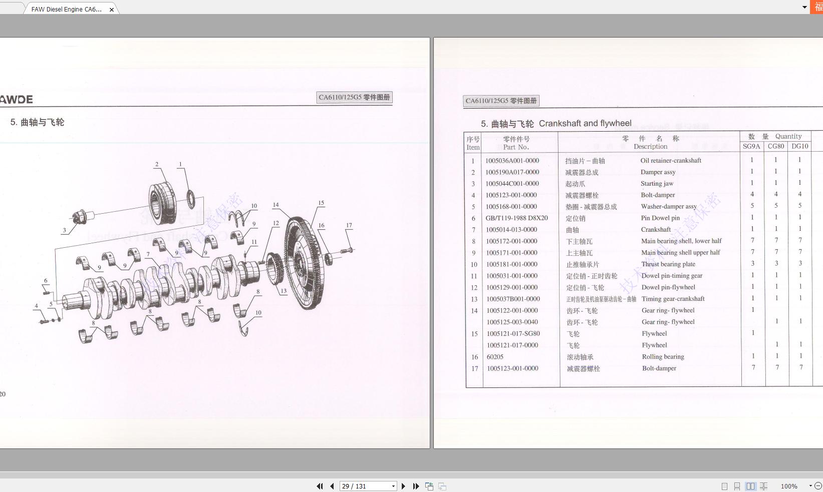 FAW Diesel Engine CA6110-125G5 Parts Catalog