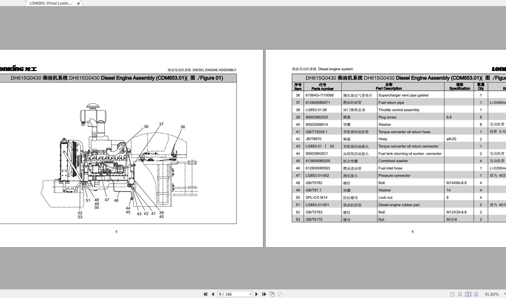 LONKING Wheel Loader CDM853.00 Parts Catalog
