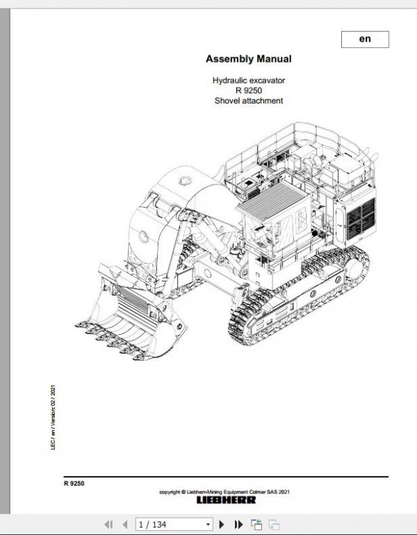 Liebherr Mining Crawler Excavator R9250 Shovel Assembly Manual_02-2021