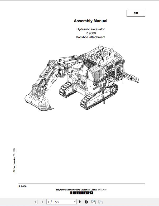 Liebherr Mining Crawler Excavator R9600 Backhoe Assembly Manual_03-2021