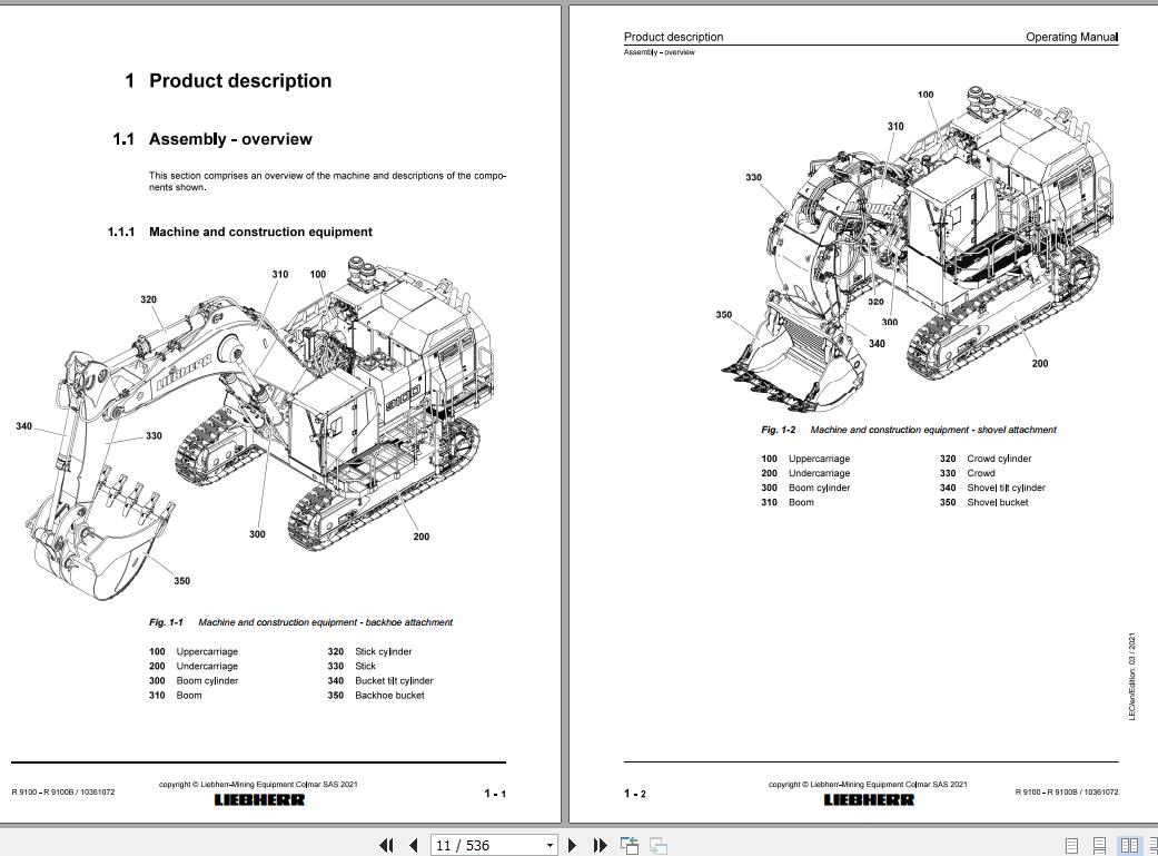 Liebherr Mining Crawler Excavators R9100 1132-1652 26573 Operating ...