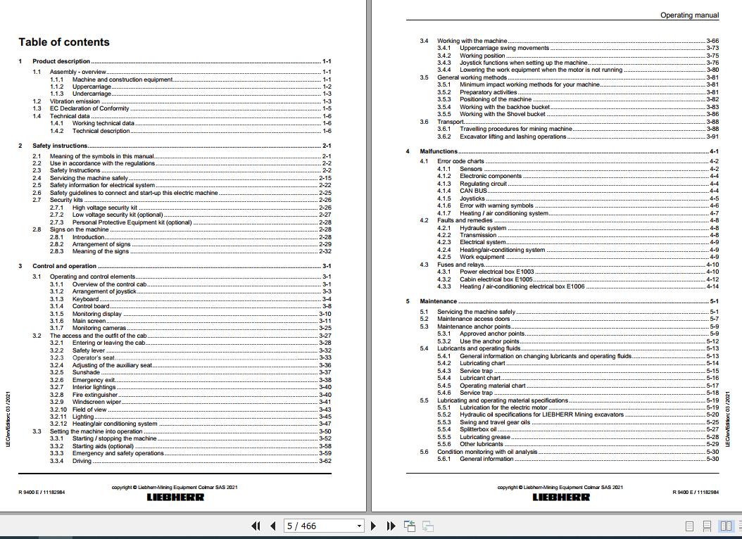 Liebherr Mining Crawler Excavators R9400E 1277 30619 Operating Manual ...