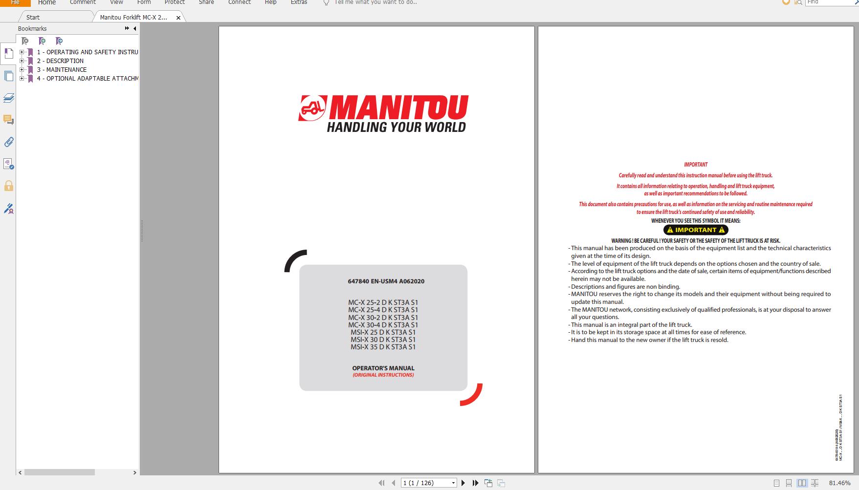 Manitou MC,MHT,MLT,MT,MT-X,MXT PDF 2.14 GB Updated 2021 Operator Manual ...