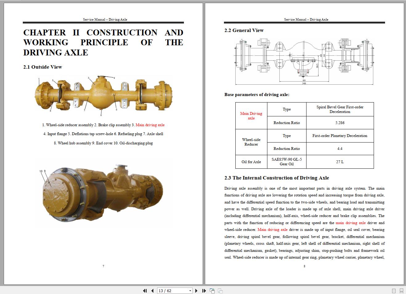 SDLG Wheel Loader LG956 LG953 LG952 DRIVING AXLE