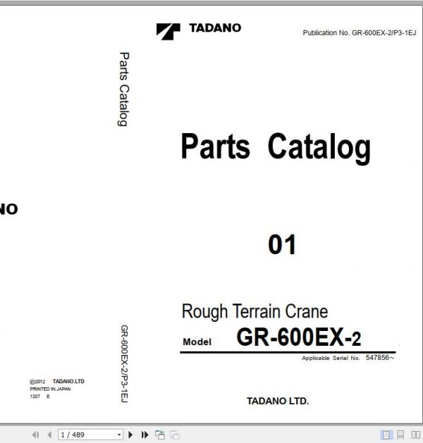 Tadano Rough Terrain Crane GR-600EX-2_P3-1EJ Parts Catalog EN+JP