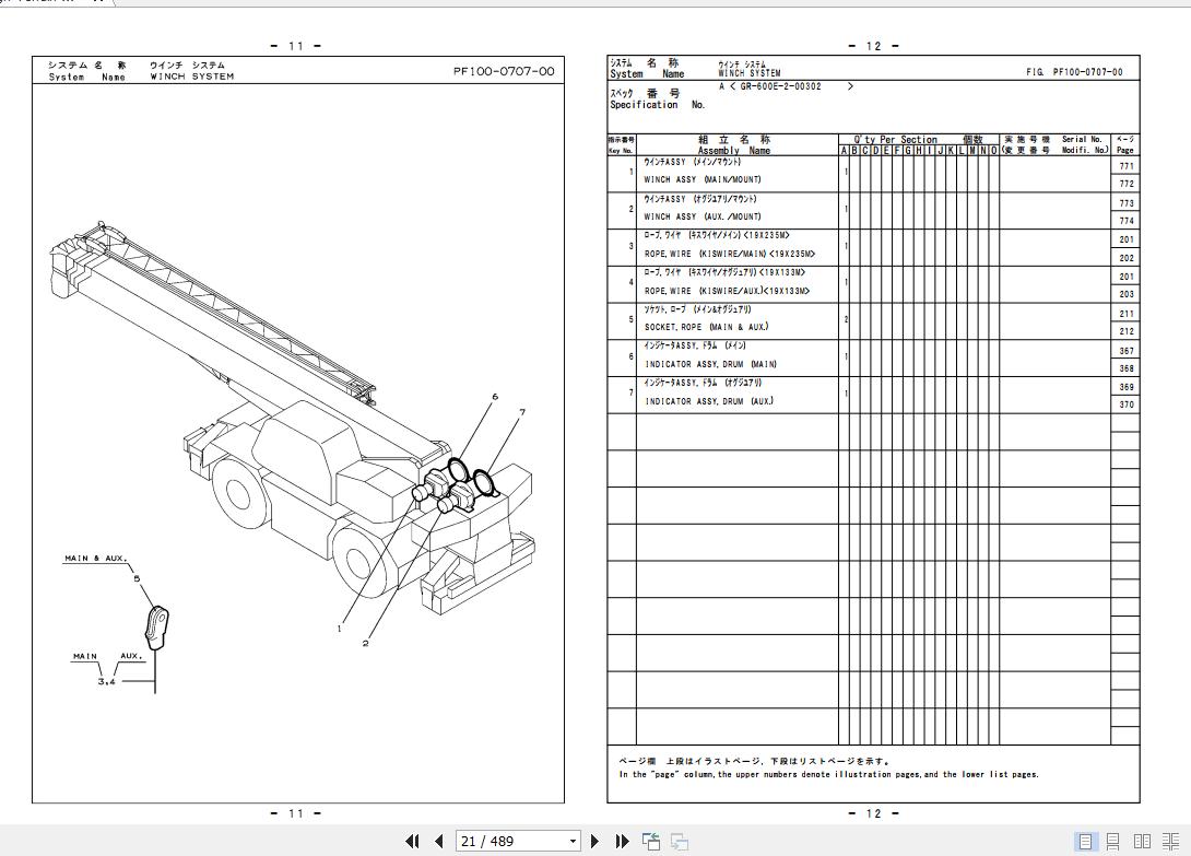 Tadano Rough Terrain Crane GR-600EX-2_P3-1EJ Parts Catalog EN+JP