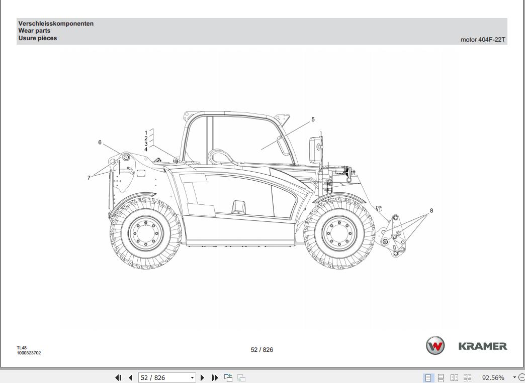 Weidemann Kramer Telehandler KT225 TL48 1.3 Spare Parts List EN+DE+FR