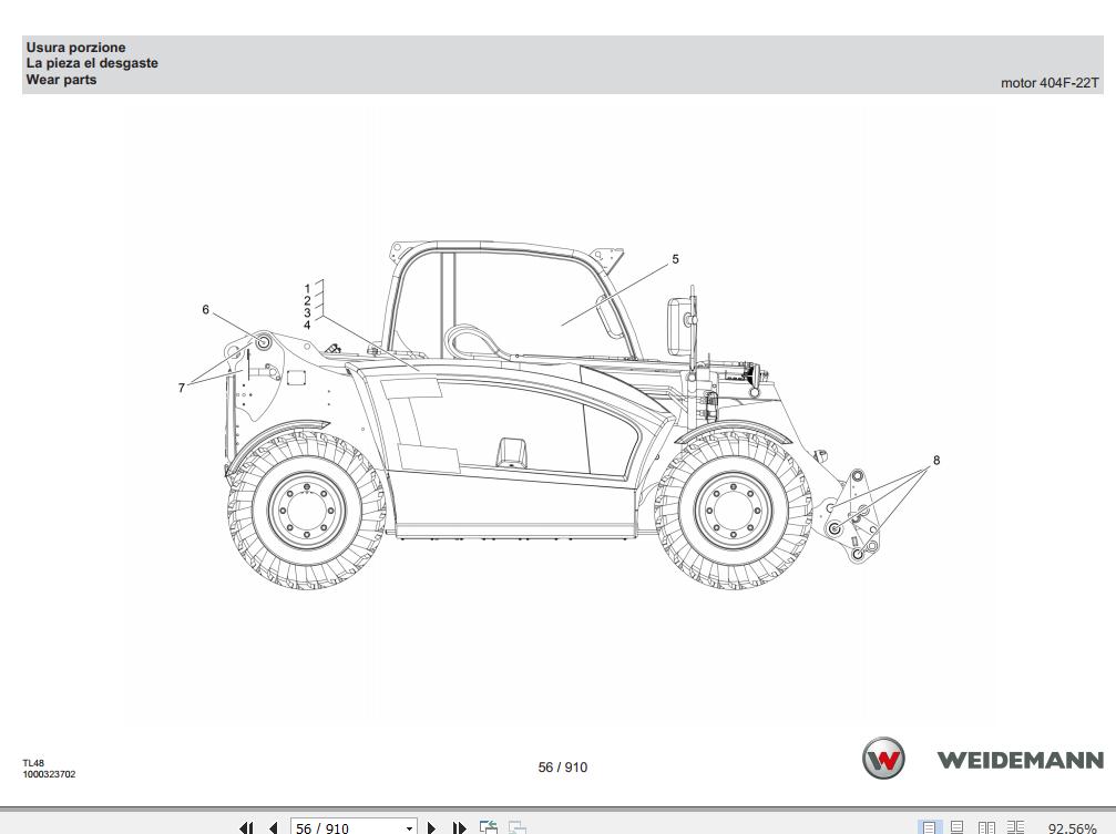 Weidemann Telehandler T5522 TL48 1.0 Spare Parts List EN+IT+ES