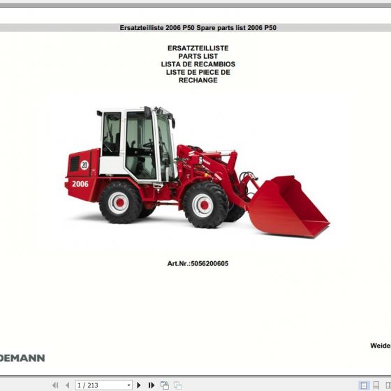 Weidemann Wheel Loader 3002 DP Spare Part List