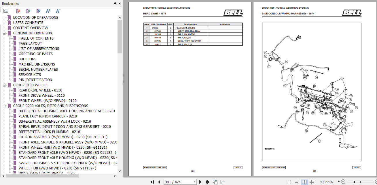 BELL 315SG Backhoe Loader Parts Manual 874800