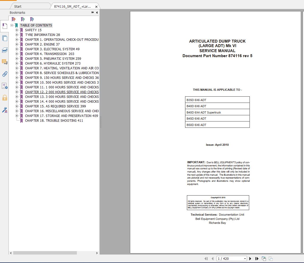 BELL Articulated Dump Trucks Operator Manual, Service Manual and Part ...