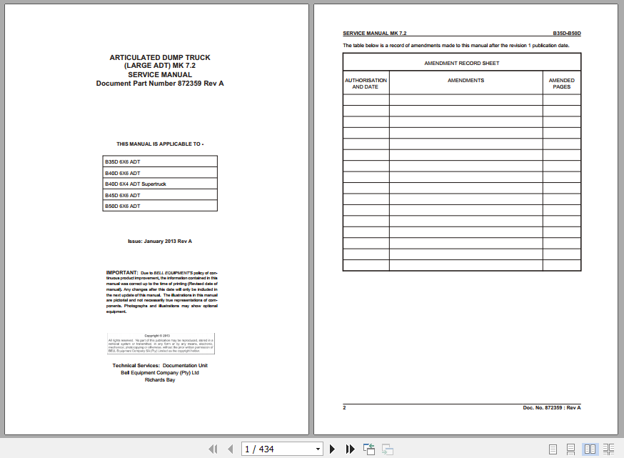 BELL B35D B40D B45D B50D LARGE ADT MK7 2 Service Manual 872359 Rev A BELL B35D B40D B45D B50D LARGE ADT MK7 2 Service Manual 872359 Rev A