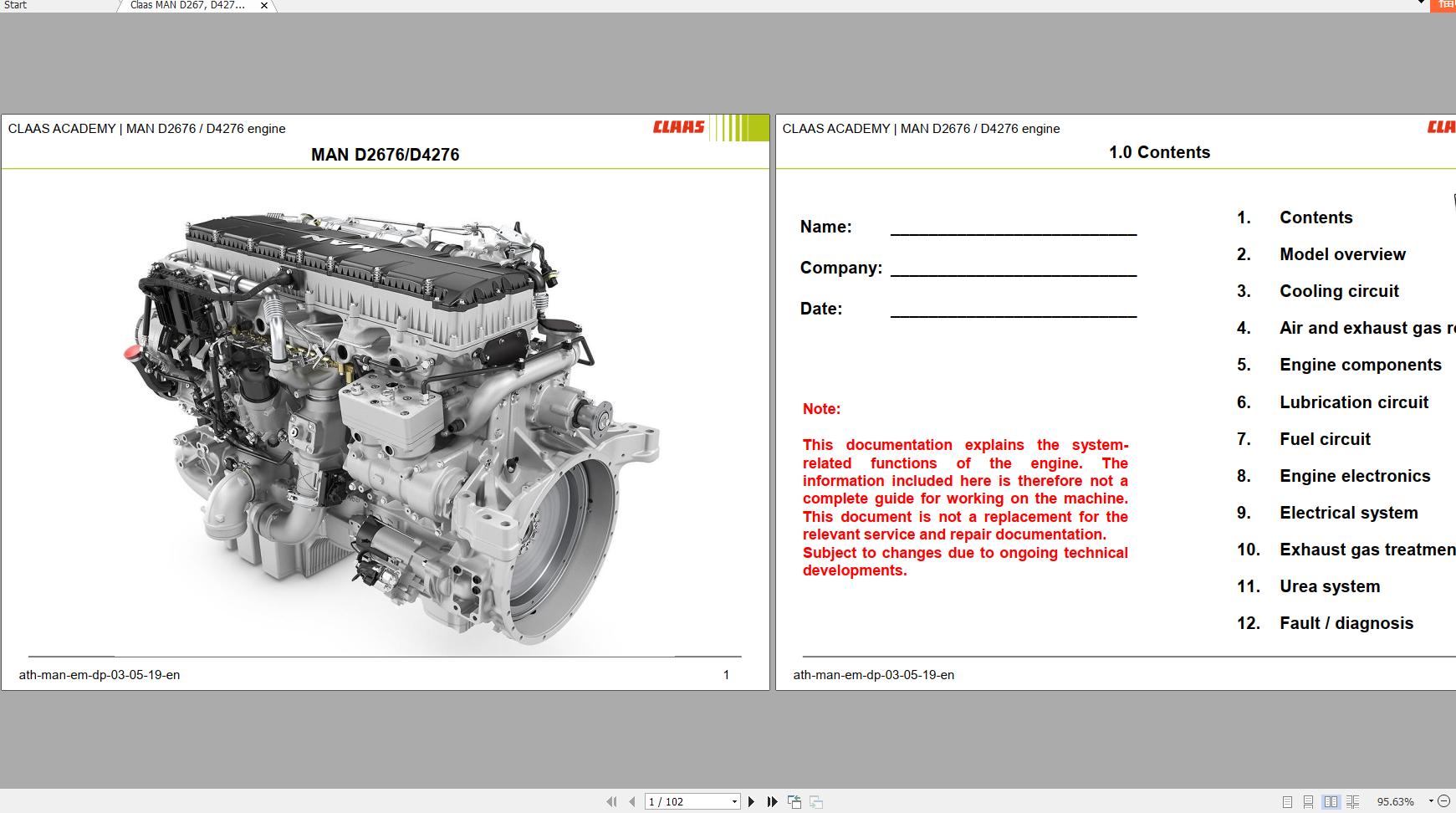 Claas MAN D267 D4276 Diesel Engine Training Manual EN