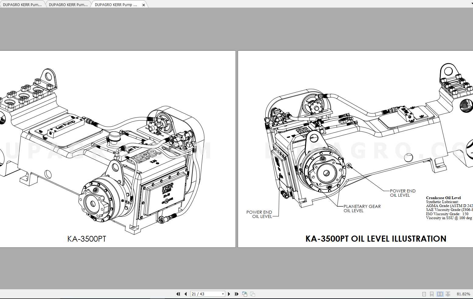 DUPAGRO KERR Pump KA-35OO KA-3500PT Piston Type Service & Parts Manuals