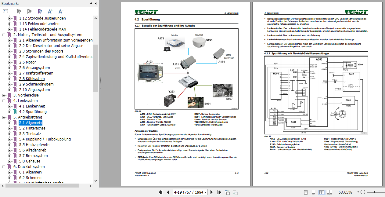 Fendt Tractor 1000 Vario Gen2 VIN 536-539 Operator, Diagrams, Workshop ...