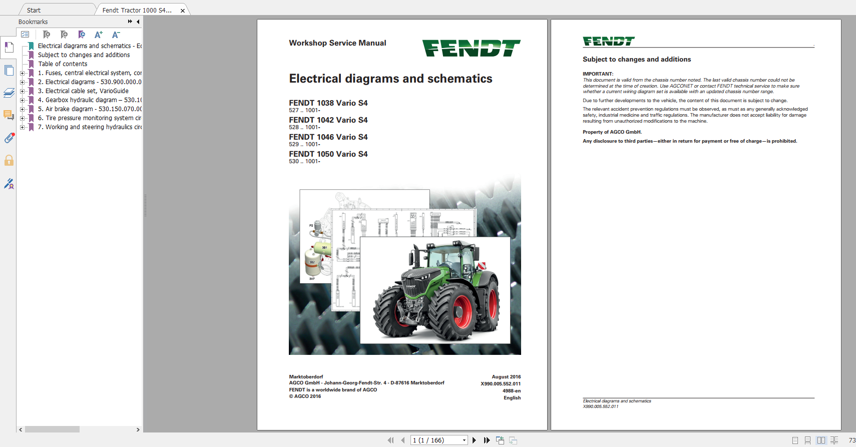 Fendt Tractor 1000 Vario S4 VIN 527-530 Diagram, Operation Manual ...