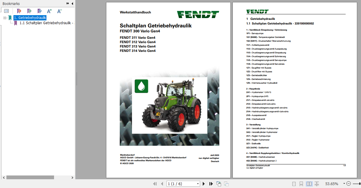 Fendt Tractor 300 Vario GEN4 351 - 354 Operator, Diagram, Workshop ...