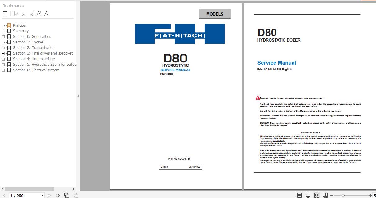 Fiat Hitachi Crawler Dozer D80 Service Manual