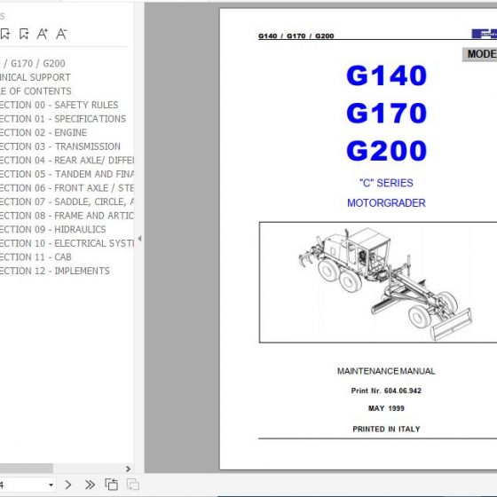 Fiat Hitachi Motor Grader G80 Service Manual