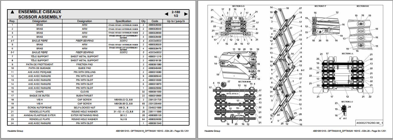 Haulotte Scissor Lift OPTIMUM 8AE OPTIMUM 1931 AC E04.20 Spare Parts ...